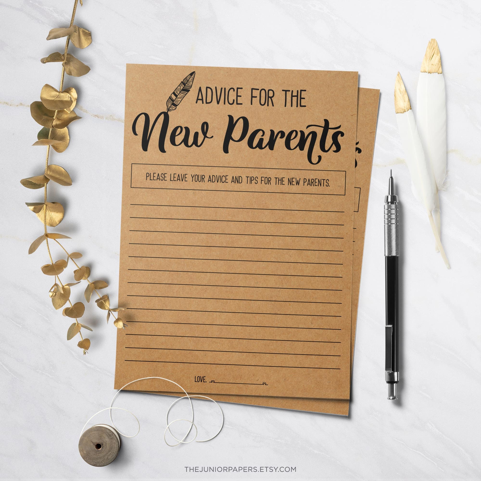 Advice For New Parents Baby Shower Games Kraft Rustic Baby | Etsy