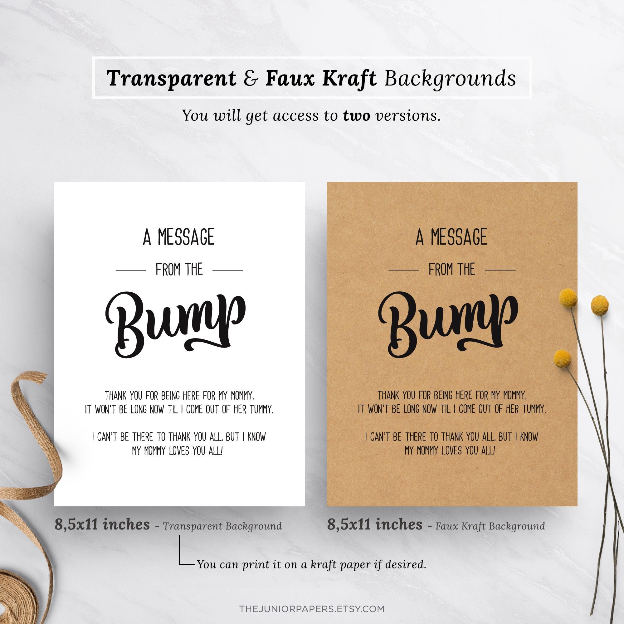 Message From the Bump Baby Shower Sign Rustic Kraft - Etsy