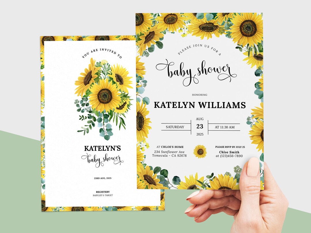 Sunflower Baby Shower Invitation, Sun Flower Baby Shower, Sunflower ...