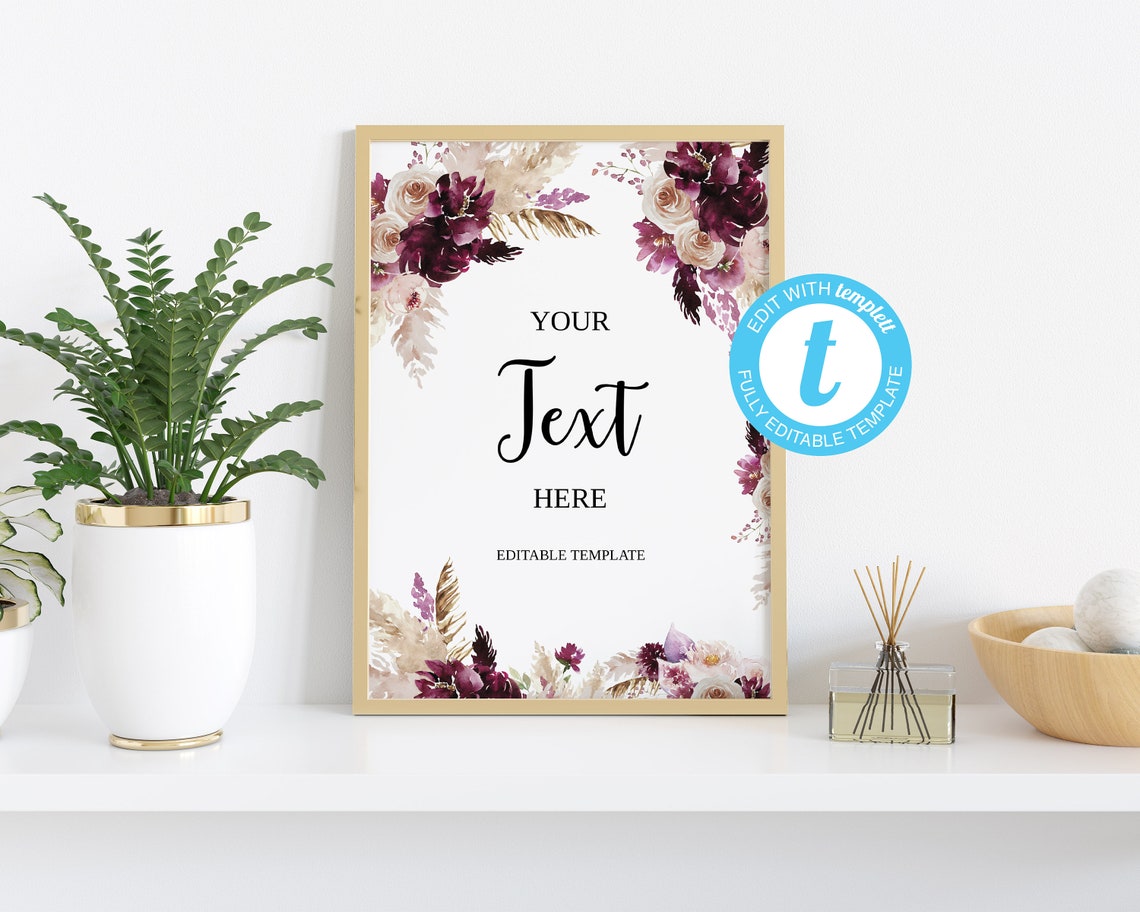 Editable Bohemian Bridal Shower Table Sign Boho Bohemian - Etsy