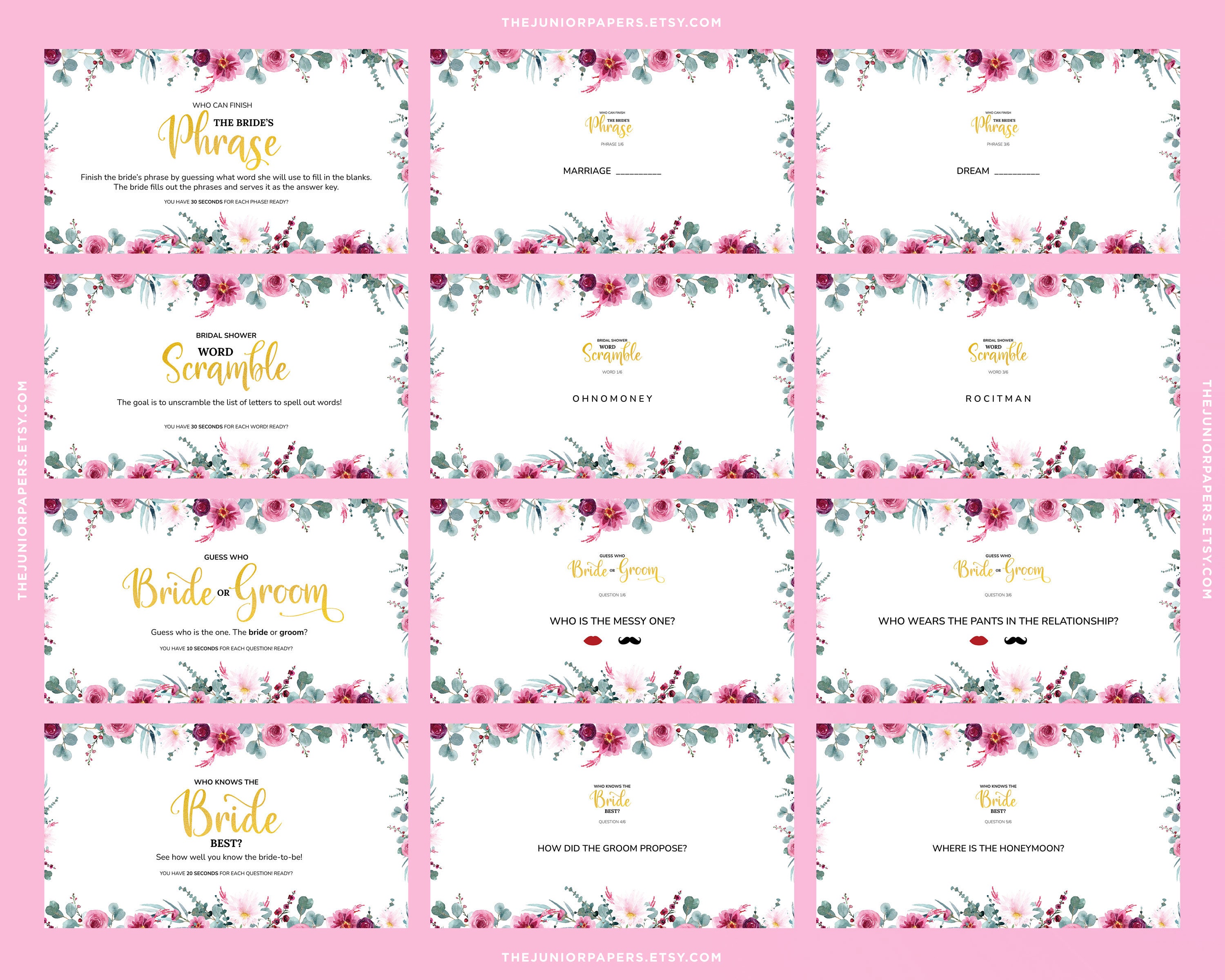 Virtual Floral Bridal Shower Games Editable Powerpoint Bridal - Etsy