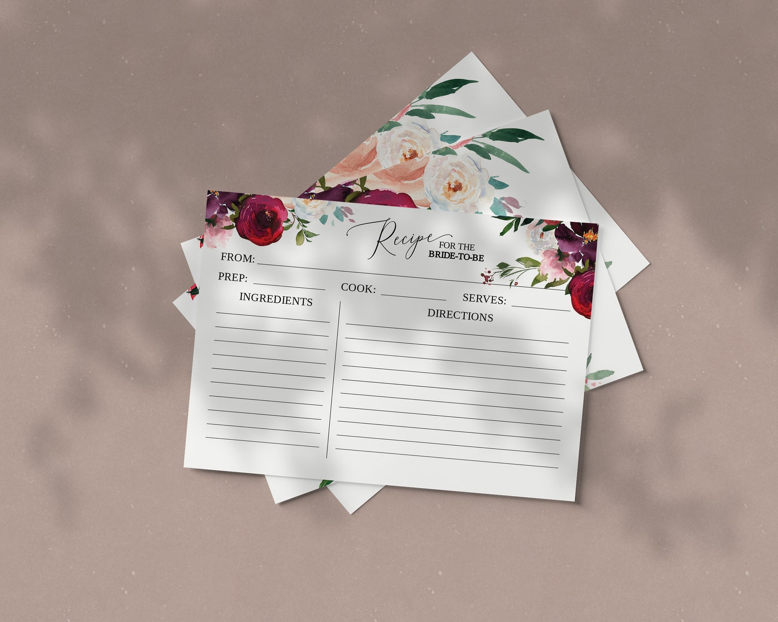 Floral Bridal Shower Recipe Card Template Floral Boho - Etsy