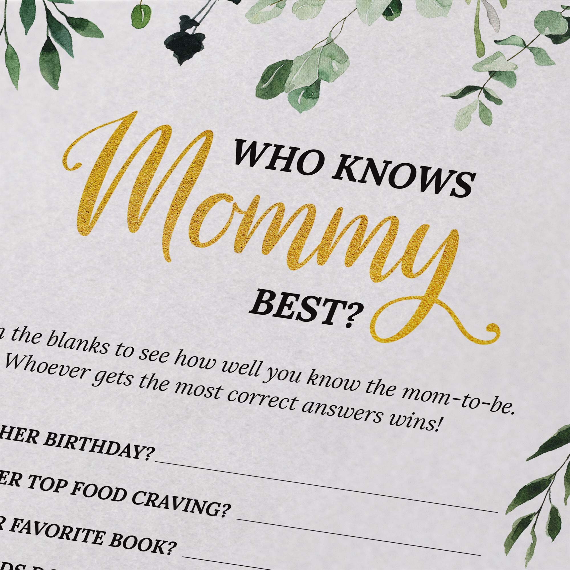 Editable Who Knows Mommy Best Baby Shower Games Greenery - Etsy