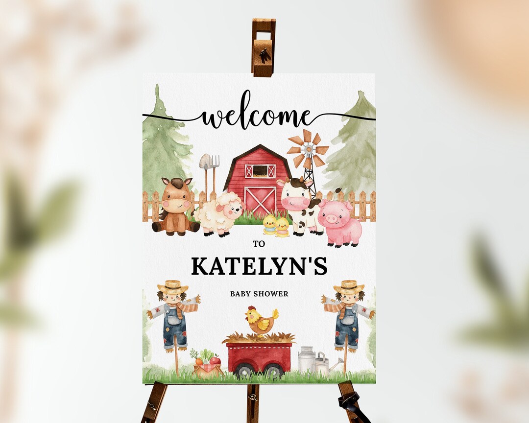 Baby Shower Entrance Sign, Farm Animals Shower Welcome Sign, Barn ...