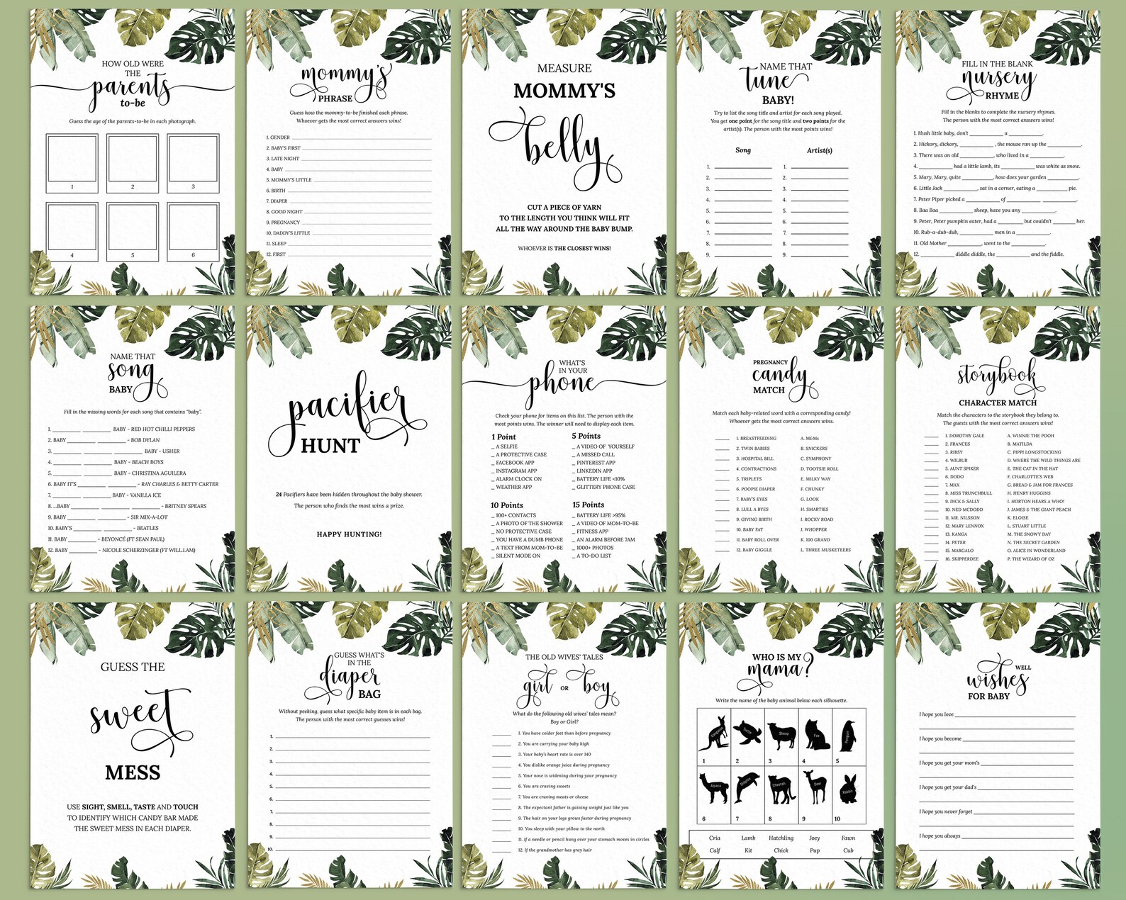 Editable Tropical Baby Shower Games Printable Gold Tropical | Etsy