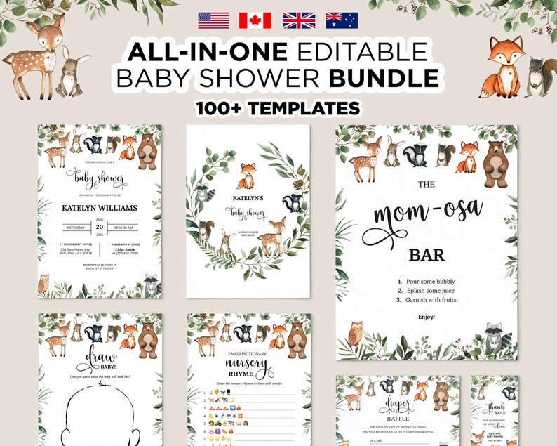 Woodland Baby Shower Printable Forest Animals Baby Shower - Etsy