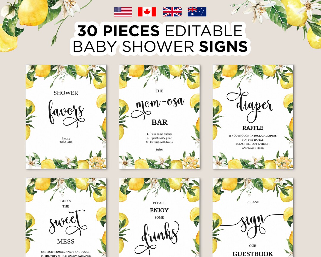 Editable Lemon Baby Shower Signs, Baby Shower Table Sign Bundle, Lemon ...