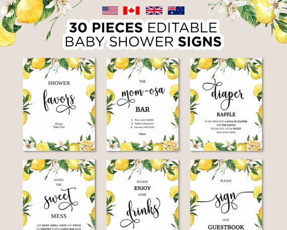 Editable Lemon Baby Shower Signs Baby Shower Table Sign - Etsy