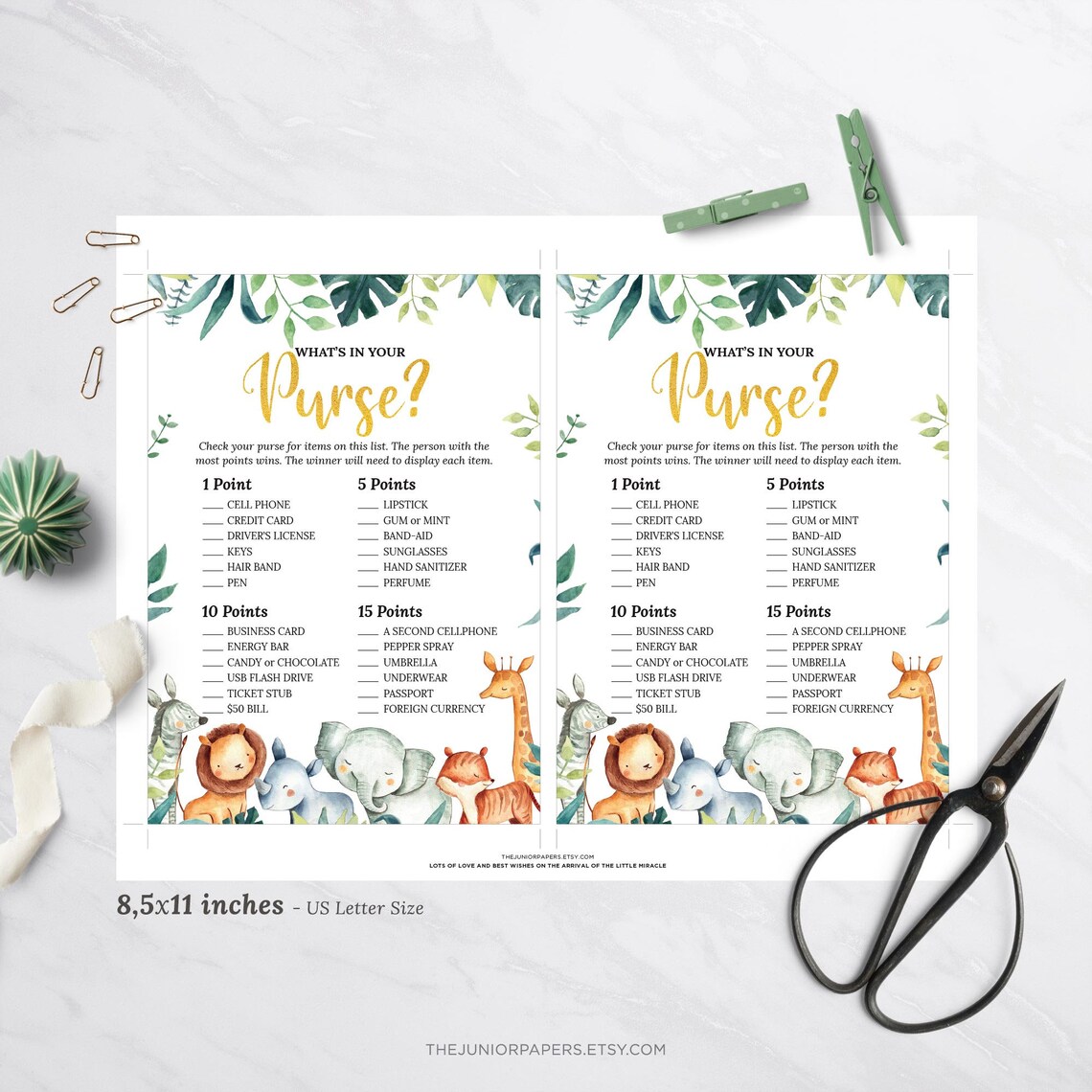 What is in Your Purse Baby Shower Game Safari Animals - Etsy