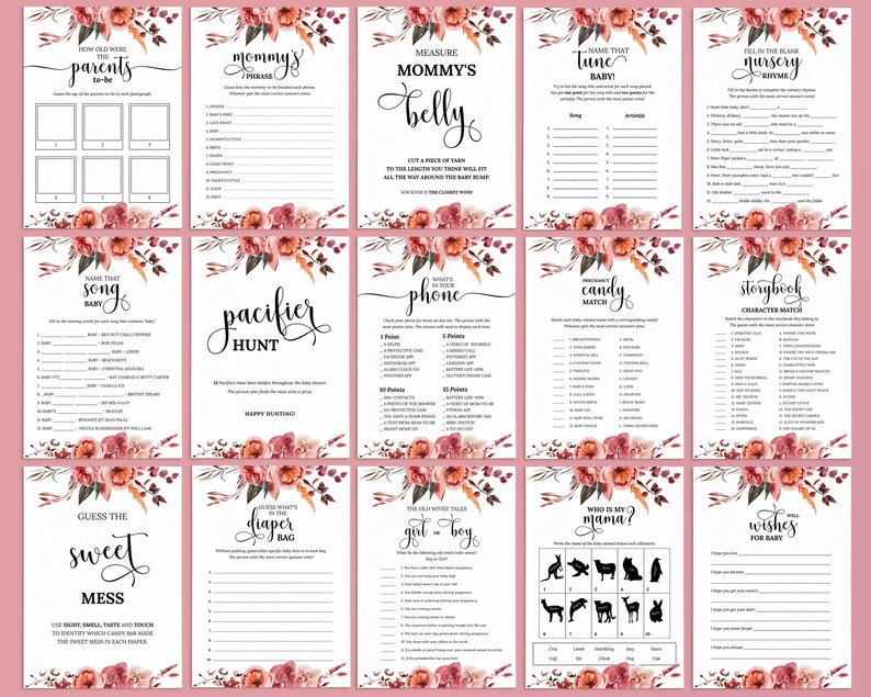 Editable Floral Baby Shower Games Printable Baby Shower Games - Etsy