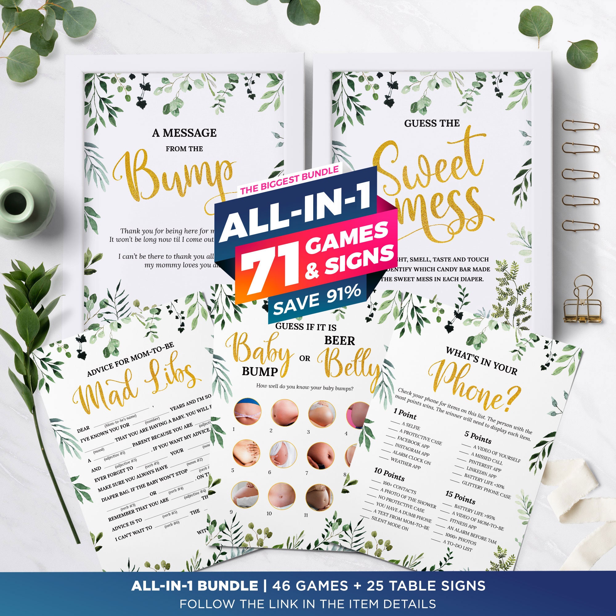 Baby Items ABC Baby Shower Games Greenery Gold Baby Shower | Etsy