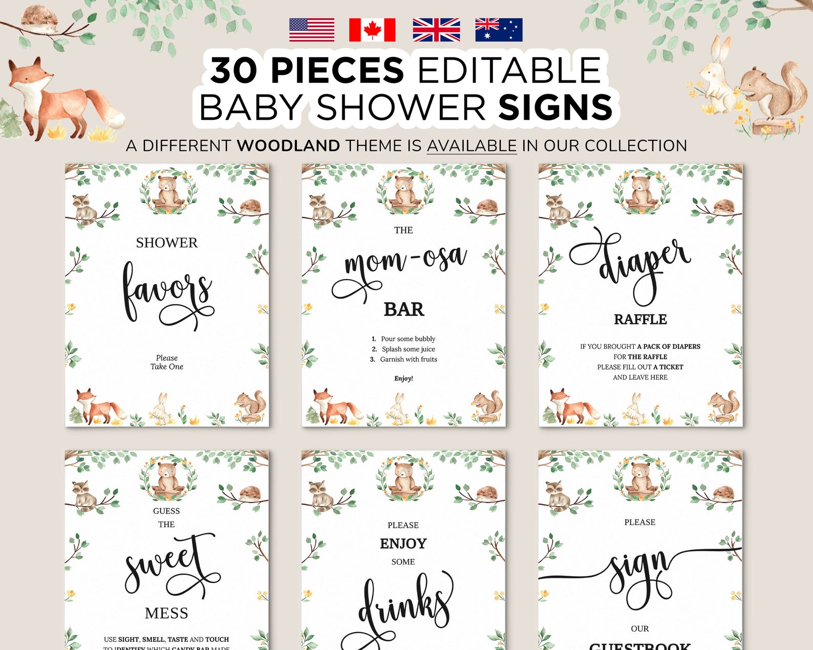 Woodland Baby Shower Signs Printable Baby Shower Table Sign - Etsy