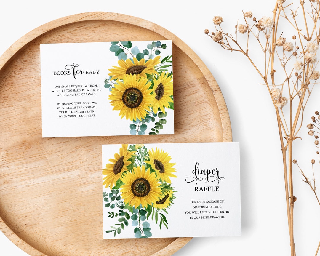 Sunflower Baby Shower Cards, Diaper Raffle Card, Books for Baby Card ...
