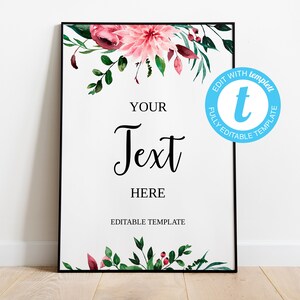 Editable Boho Blush Table Sign, Boho Blush Bridal Shower Sign Template ...