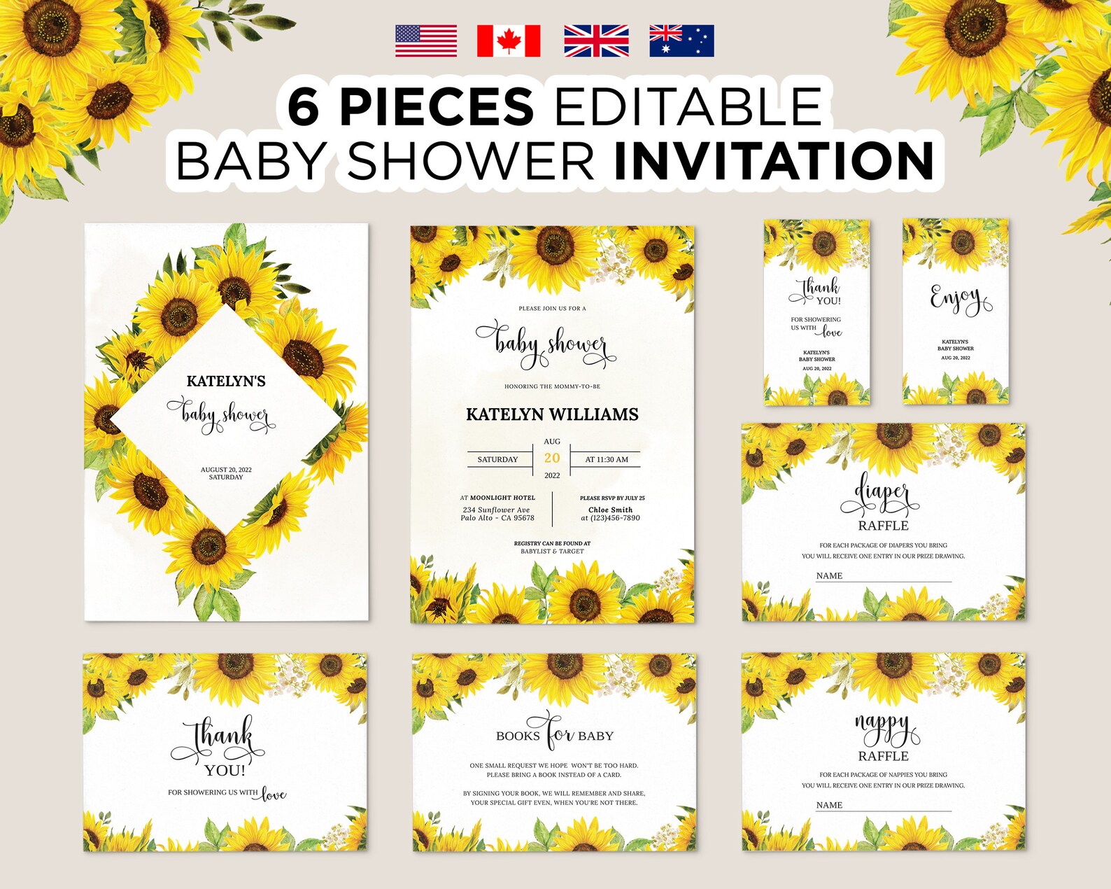 Editable Sunflower Baby Shower Invitation Printable Summer - Etsy