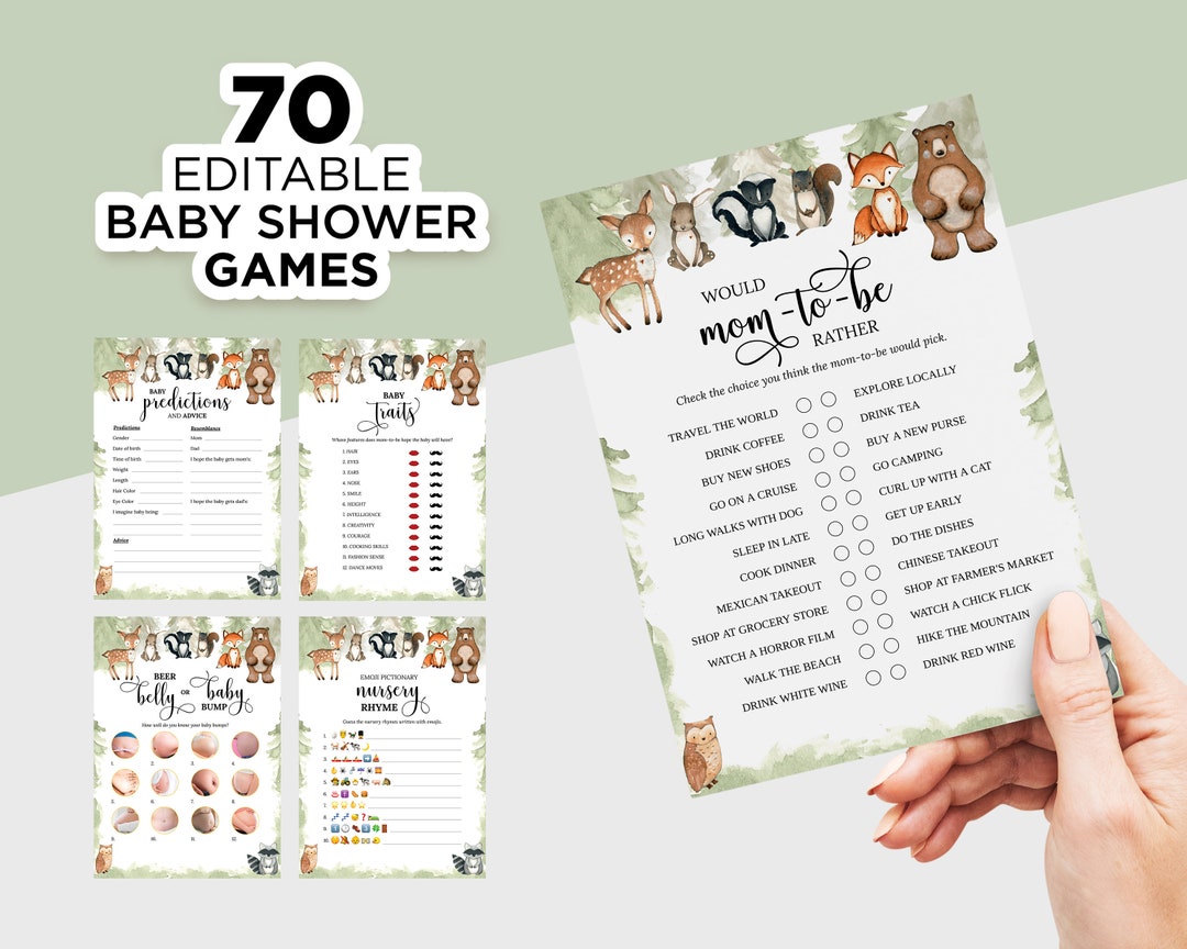 Woodland Baby Shower Games, Forest Animals Baby Shower Game Bundle ...