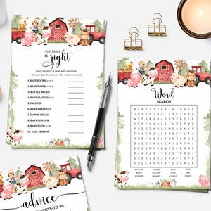 Farm Animals Baby Shower Games, Farm Shower Game Bundle, Red Ranch ...