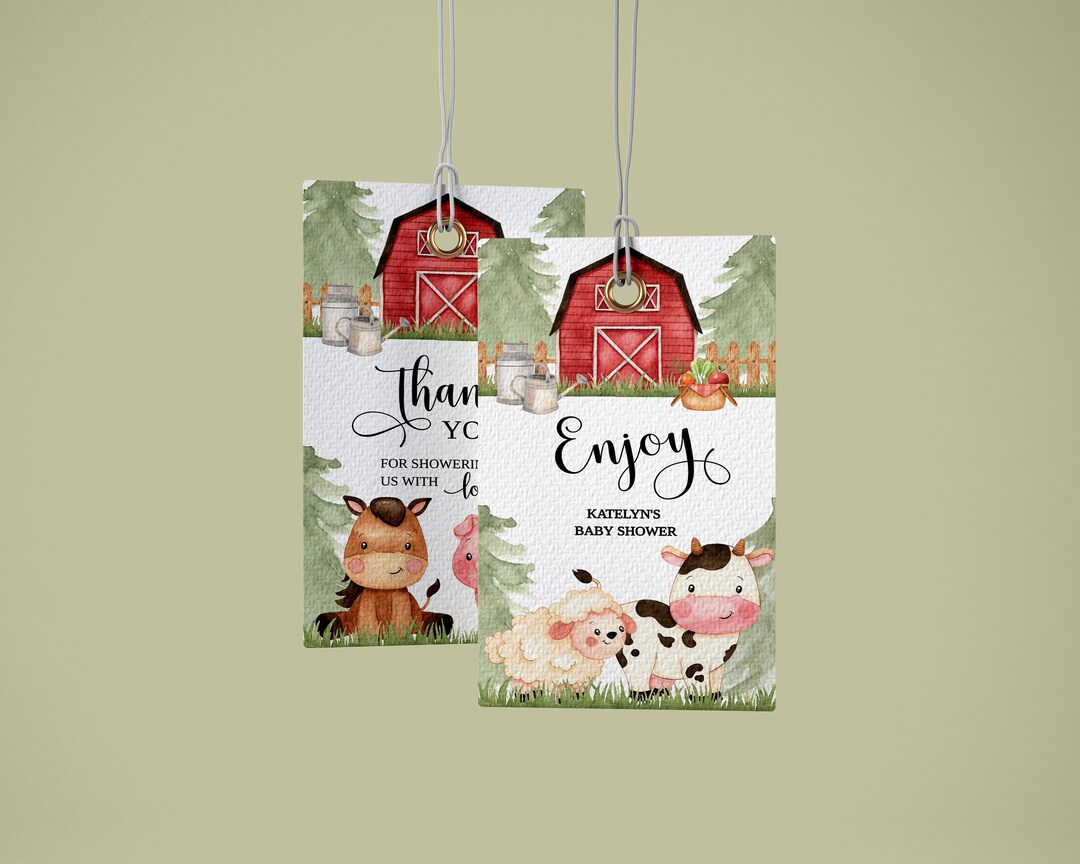 Farm Animals Baby Shower Tags, Favor Labels, Farm Baby Shower Thank You ...