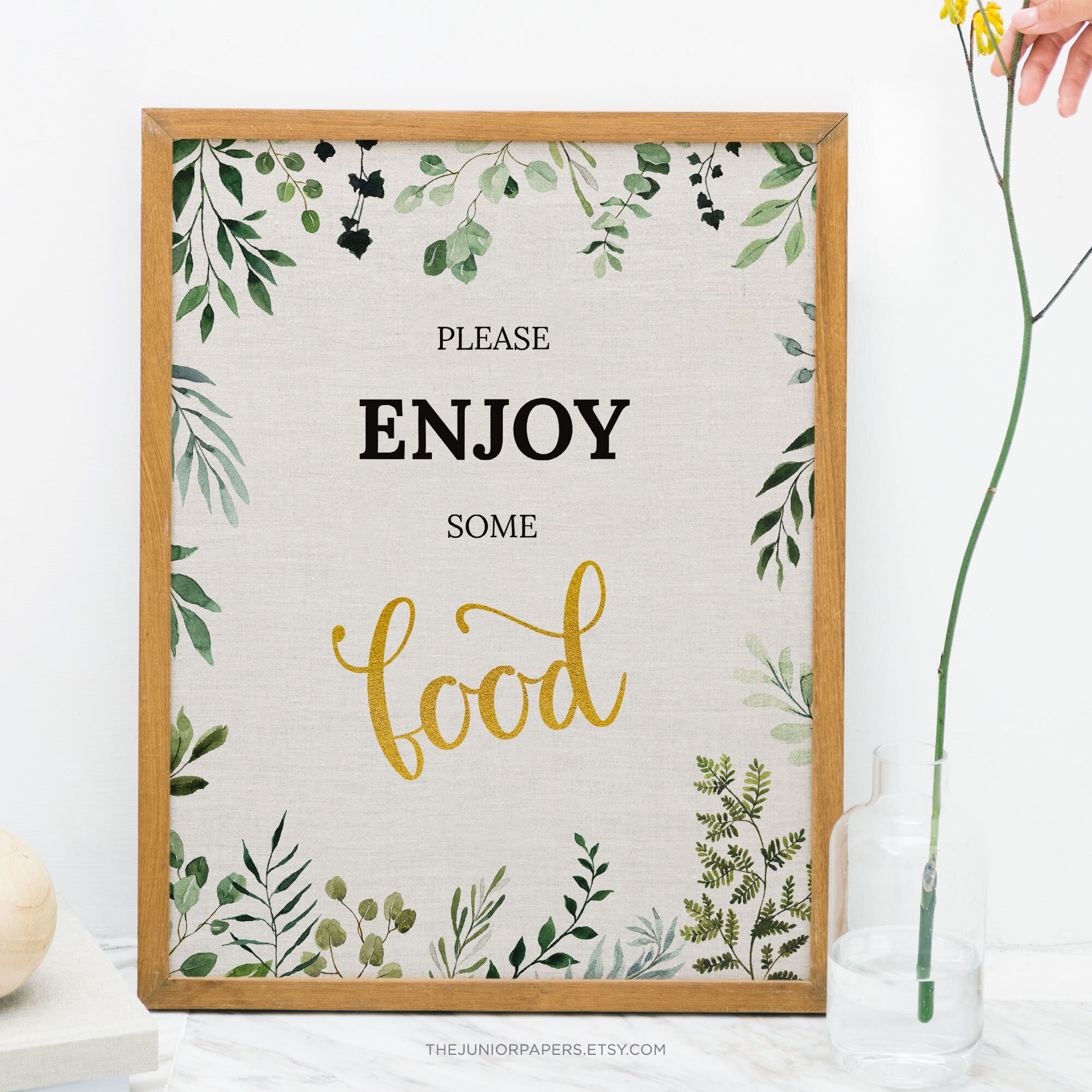 Enjoy Some Food Baby Shower Sign Greenery Gold Girl Boy | Etsy