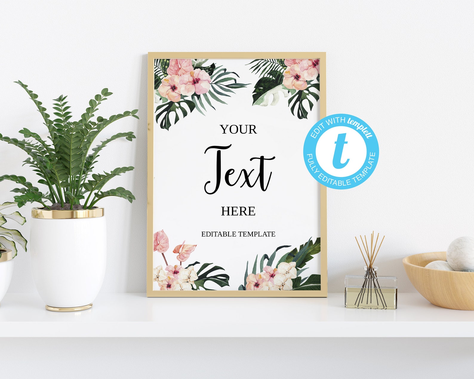 Editable Tropical Table Sign Hawaiian Tropical Bridal | Etsy