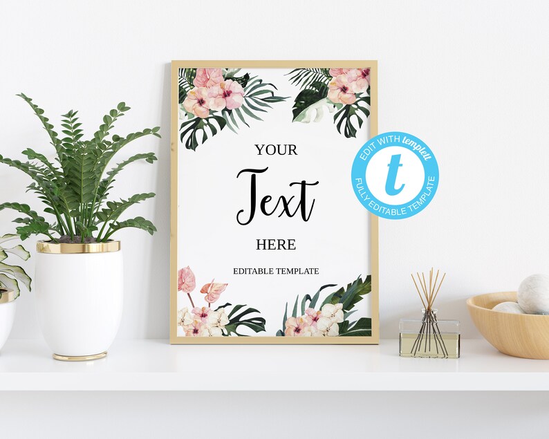 Editable Tropical Table Sign Hawaiian Tropical Bridal - Etsy