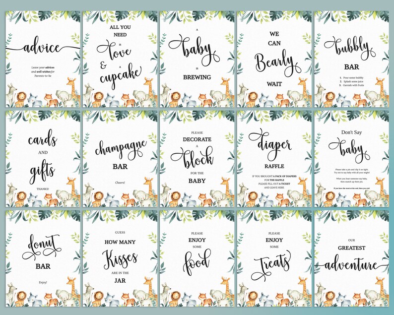 Editable Safari Baby Shower Signs Printable Wild One Table | Etsy