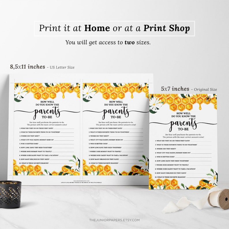 The Parents-to-be Baby Shower Game Honey Bee Bumblebee | Etsy