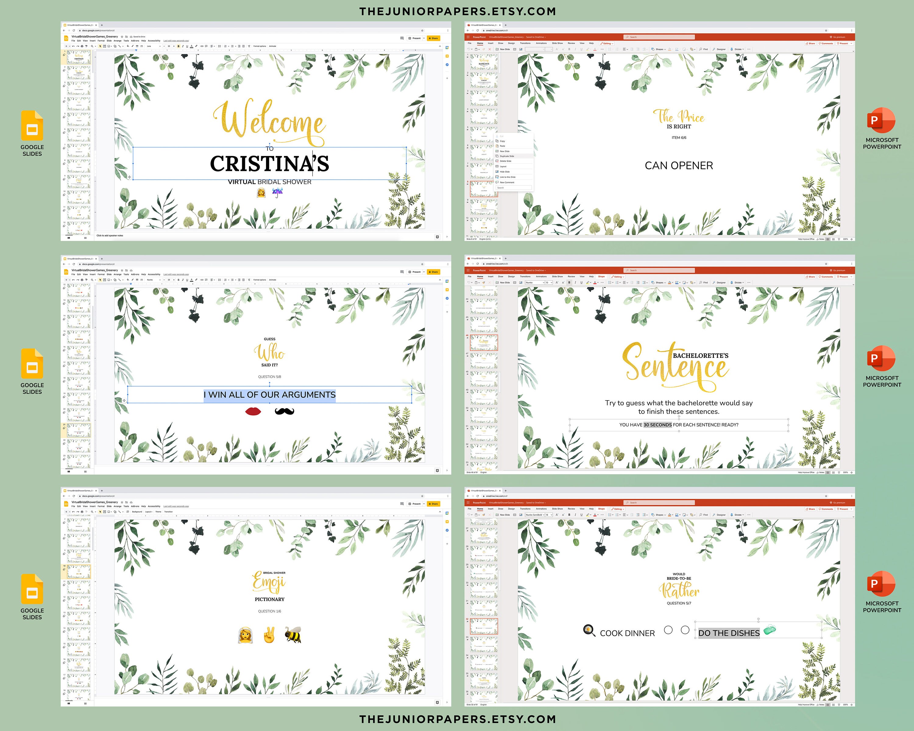 Greenery Virtual Bridal Shower Games Editable Powerpoint - Etsy