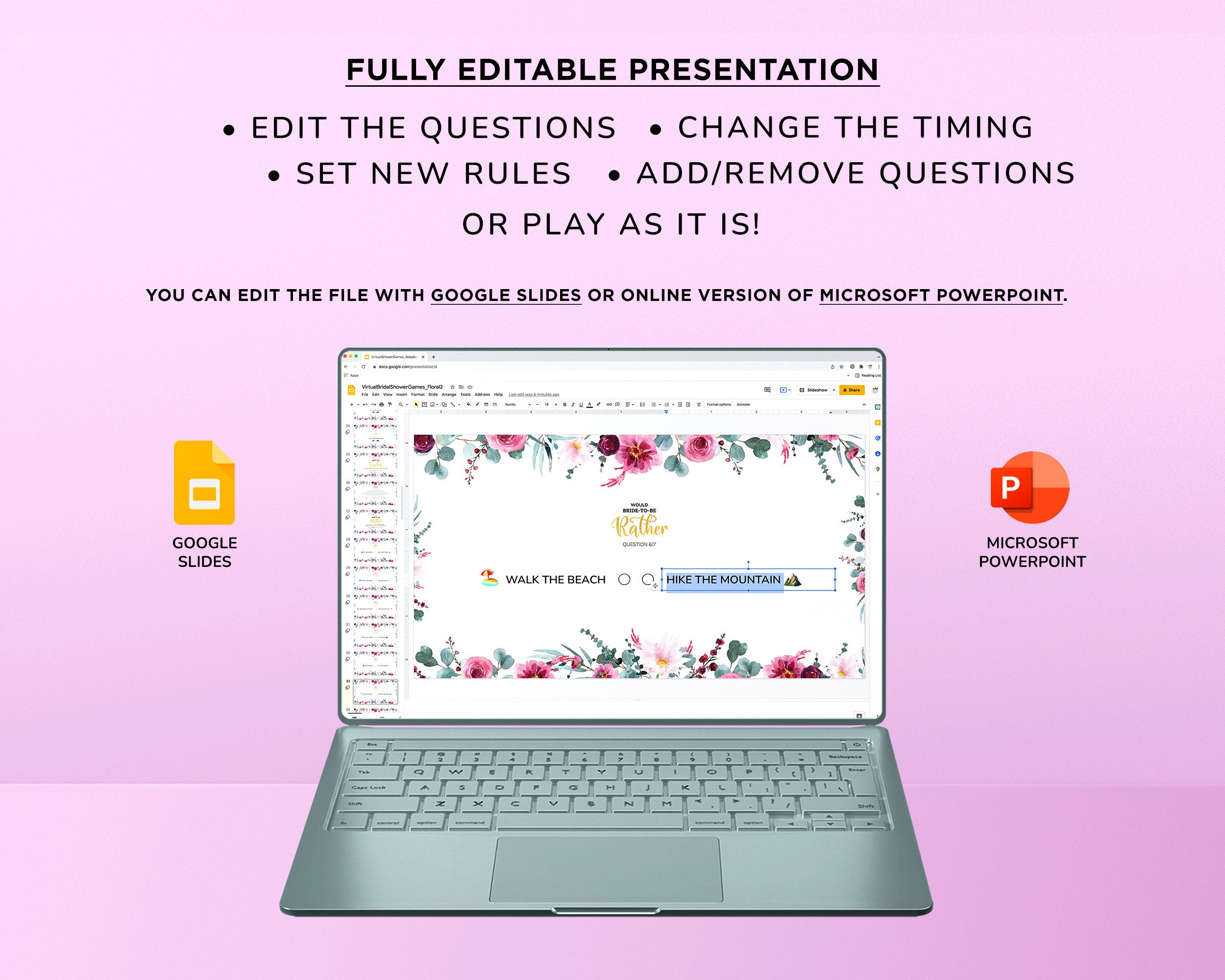 Virtual Floral Bridal Shower Games Editable Powerpoint Bridal - Etsy