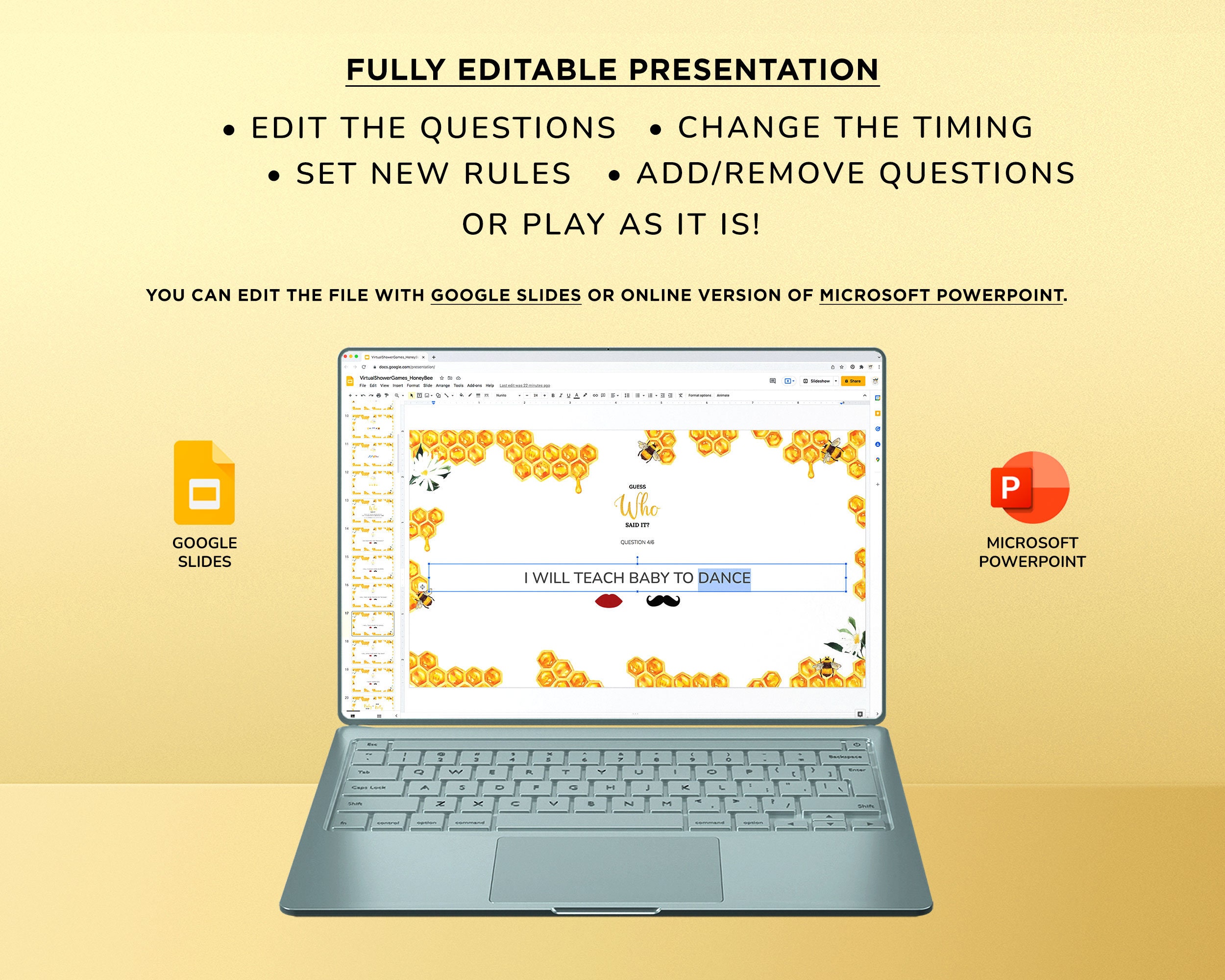 Honey Bee Editable Virtual Baby Shower Games Powerpoint Baby - Etsy