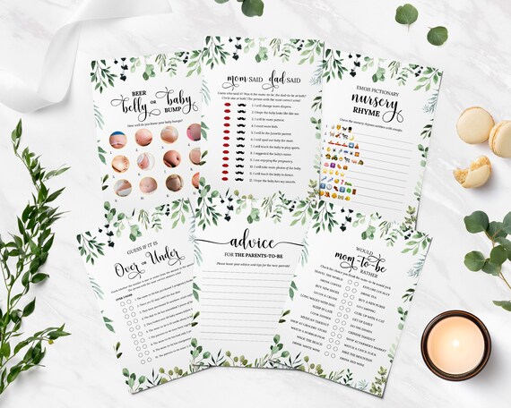 15 Editable Greenery Baby Shower Games Greenery Green Baby - Etsy