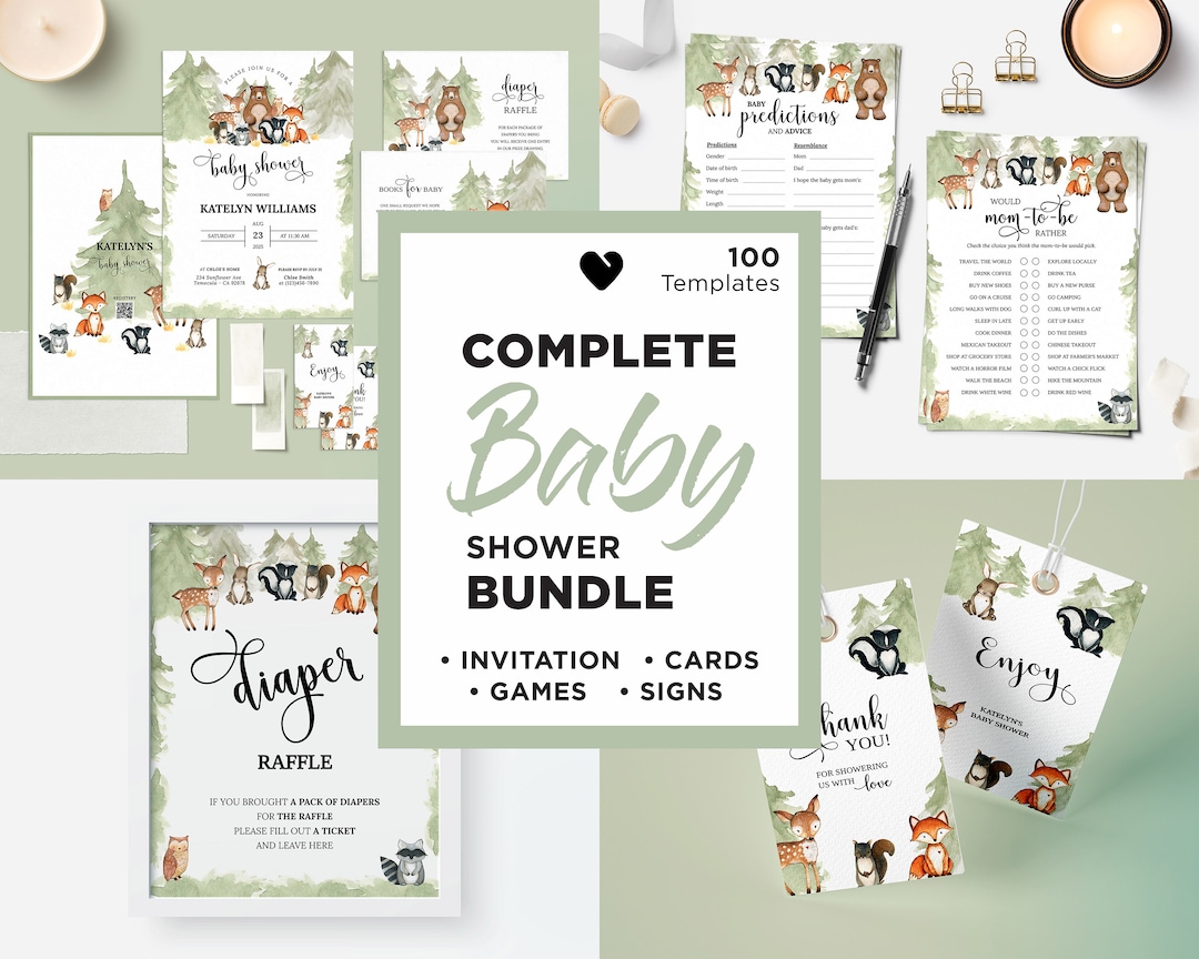 Woodland Baby Shower, Woodland Animals Baby Shower Games Bundle, Forest ...