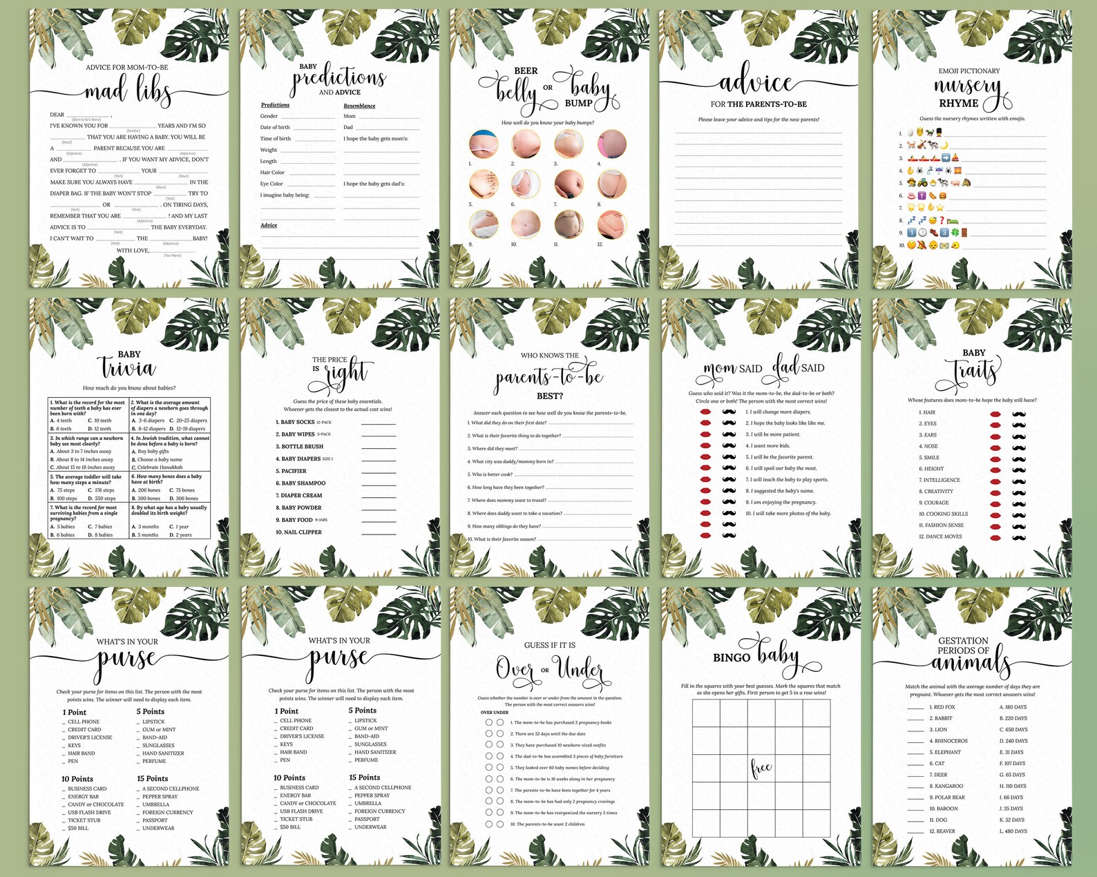 Editable Tropical Baby Shower Games Printable Gold Tropical | Etsy