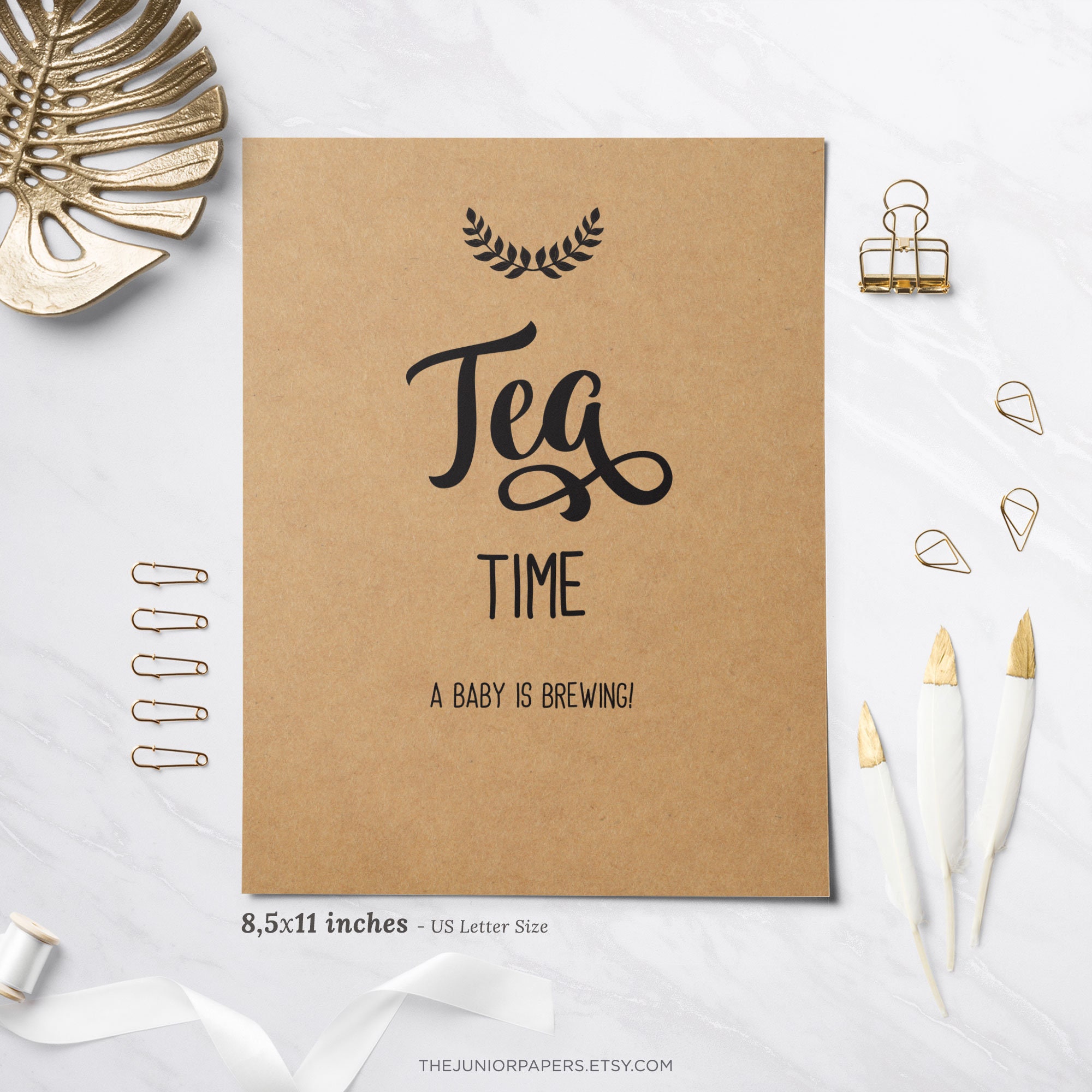 Tea Time Baby Shower Sign Rustic Kraft Printable Table Top | Etsy