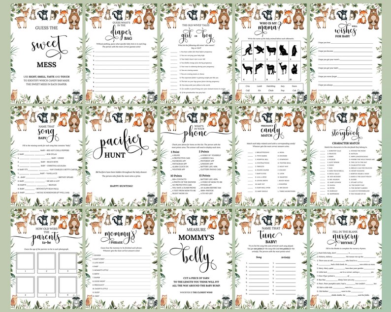 Woodland Baby Shower Printable Forest Animals Baby Shower - Etsy