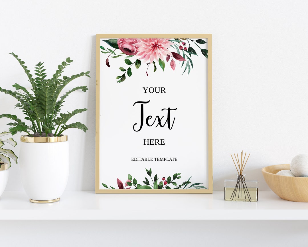 Editable Boho Blush Table Sign, Boho Blush Bridal Shower Sign Template ...