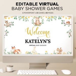Woodland Animals Editable Virtual Baby Shower Games, Powerpoint Baby ...