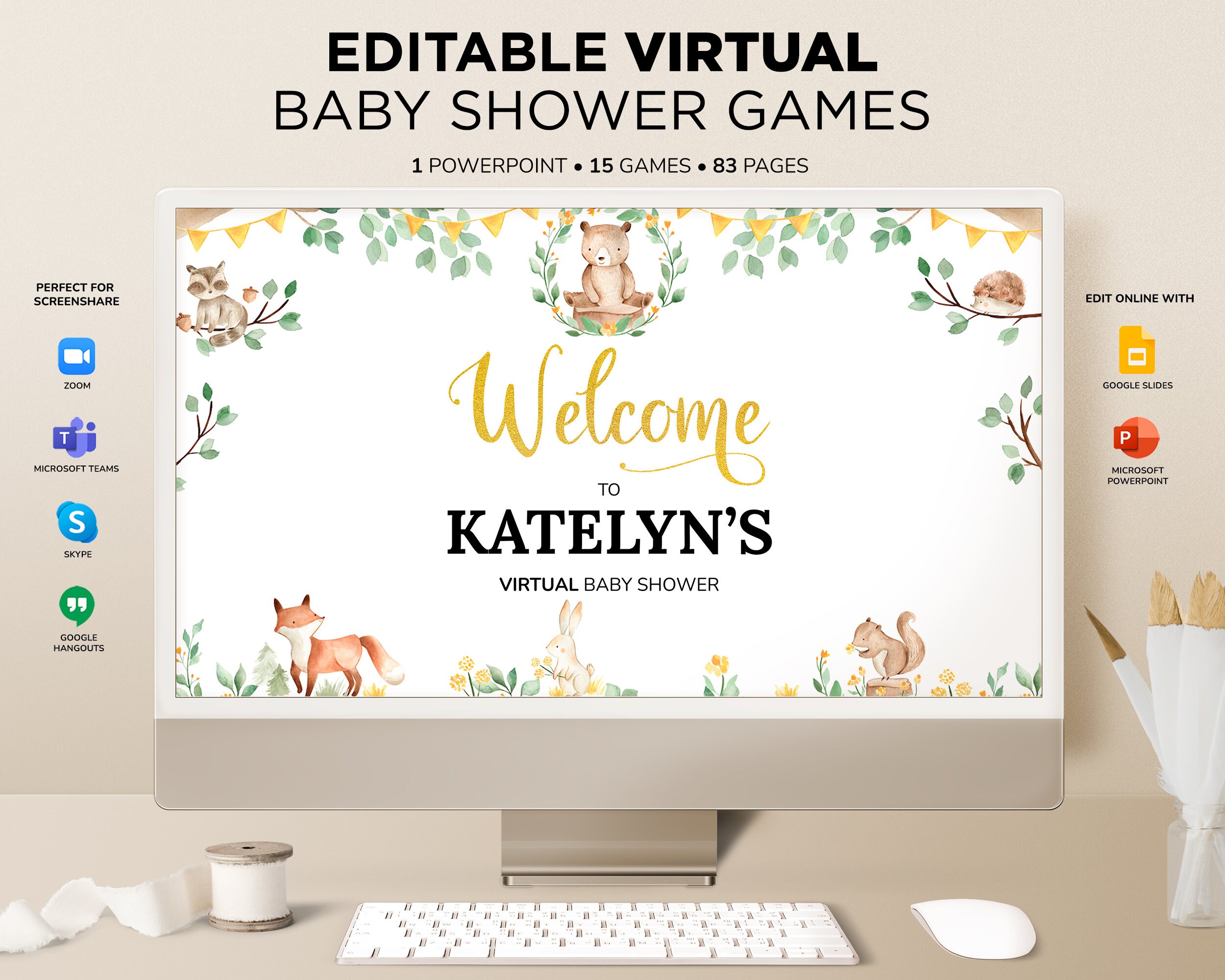 Woodland Animals Editable Virtual Baby Shower Games - Etsy
