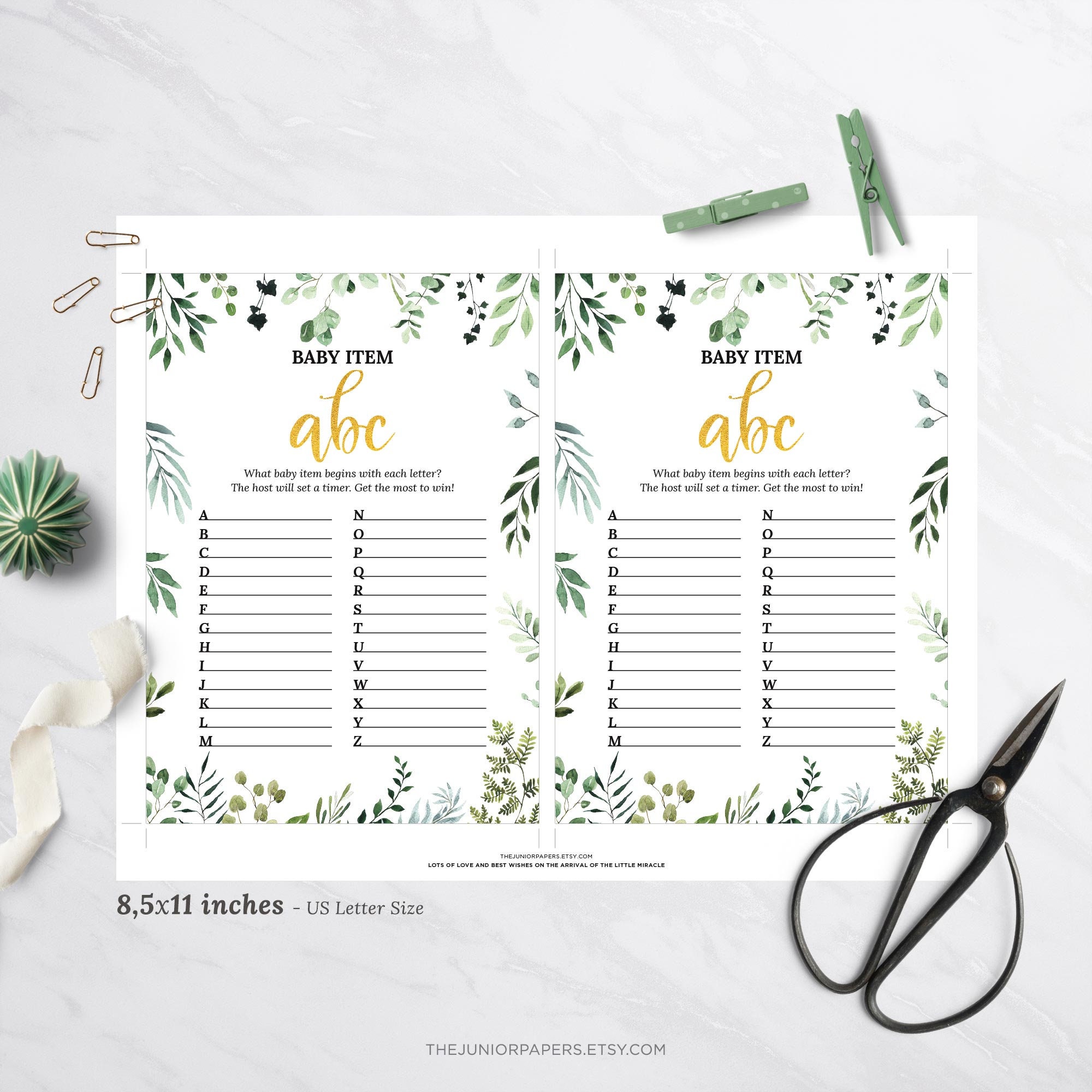 Baby Items ABC Baby Shower Games Greenery Gold Baby Shower | Etsy