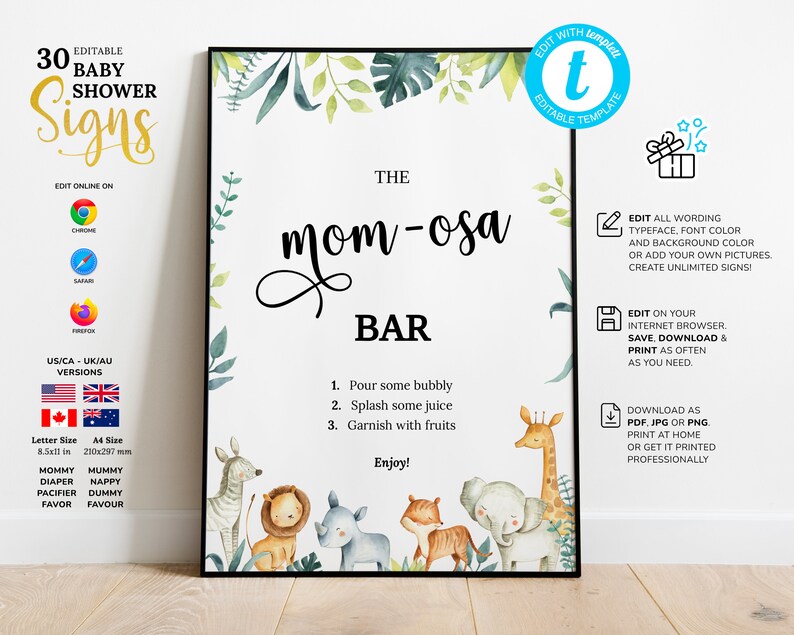 Editable Safari Baby Shower Signs Printable Wild One Table | Etsy