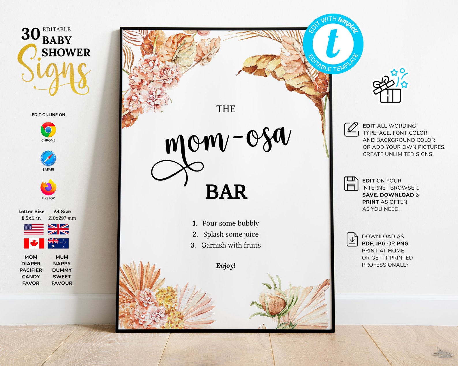 30 Editable Baby Shower Signs, Baby Shower Table Sign, Boho Chich Baby ...