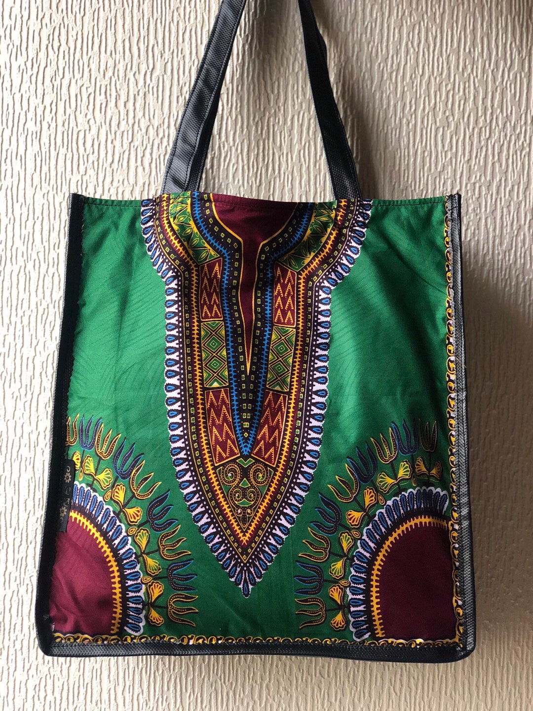 DELE Dashiki Ankara Wax/pu Leather Reversible Shopper/tote Bag - Etsy