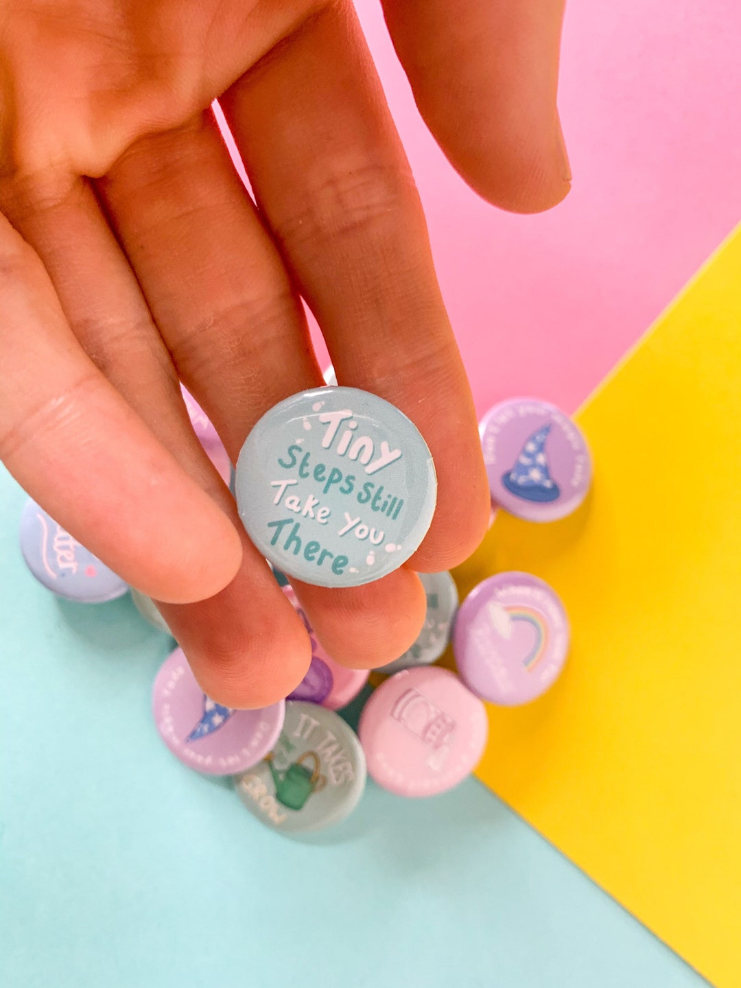 Positive Message Button Badges –25mm Wellbeing Gift, Motivational Pin ...