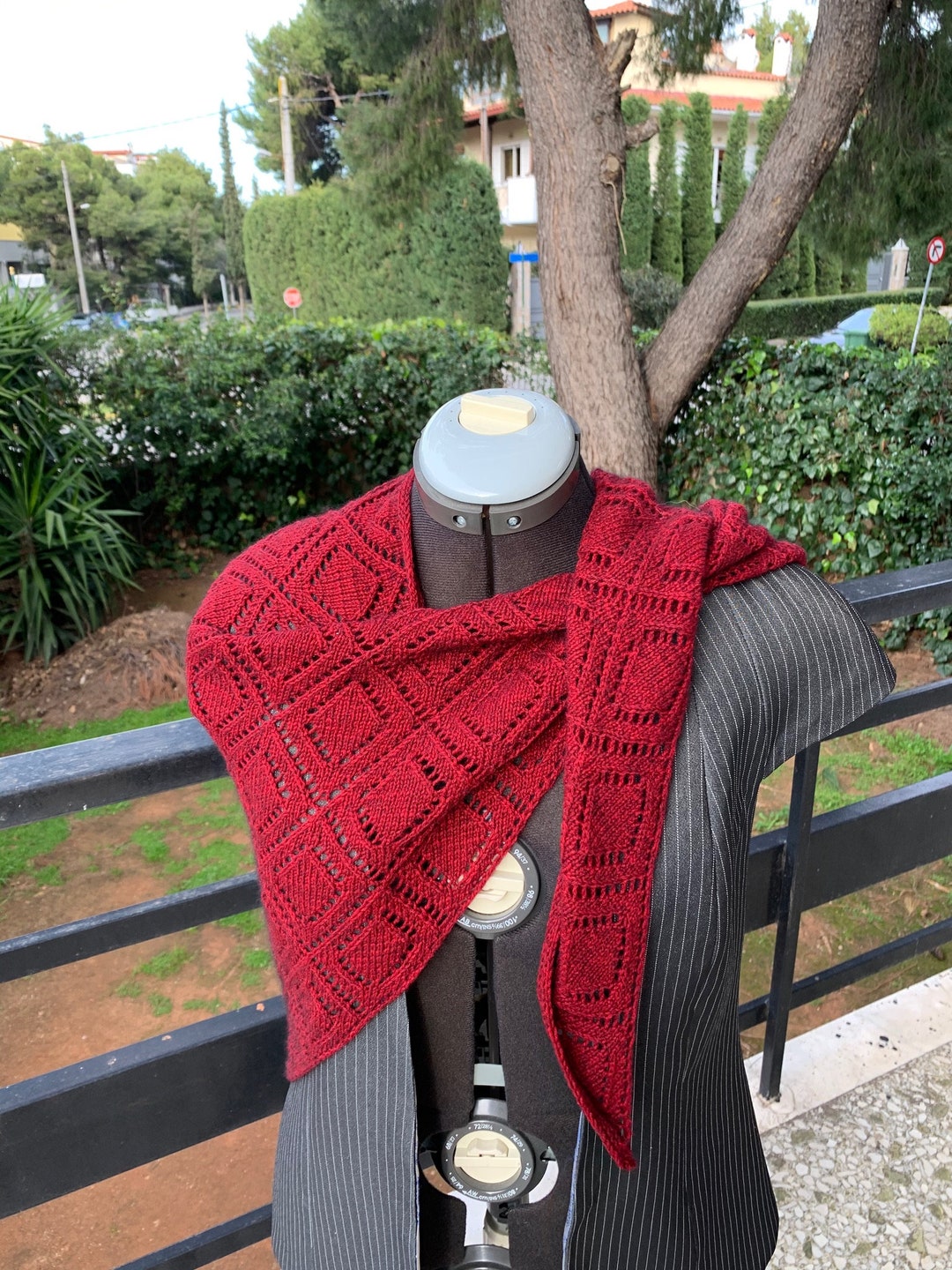 Triangle Burgundy Shawl. Mink Wool Shawl. Hand Knitted Shawl. Perfect Gift for You or Some One ...