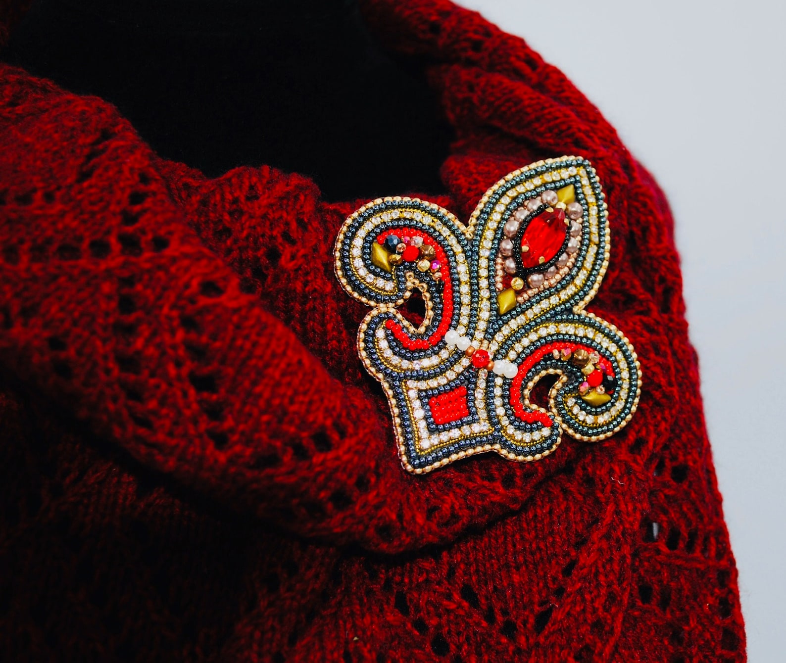 Red Lily Beads Brooch. Swarovski Crystals Brooch.handmade Lily Brooch ...