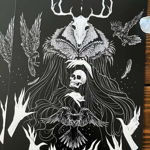 Deer Skull Mage Art Print / Crow Art Print / 11x17 Print / - Etsy