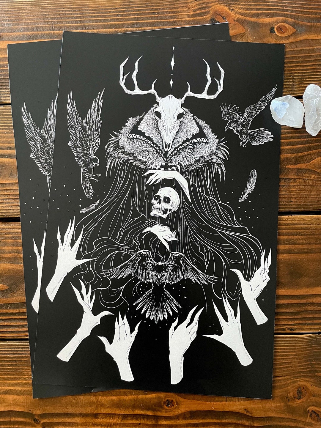 Deer Skull Mage Art Print / Crow Art Print / Art Print / Goth Art ...
