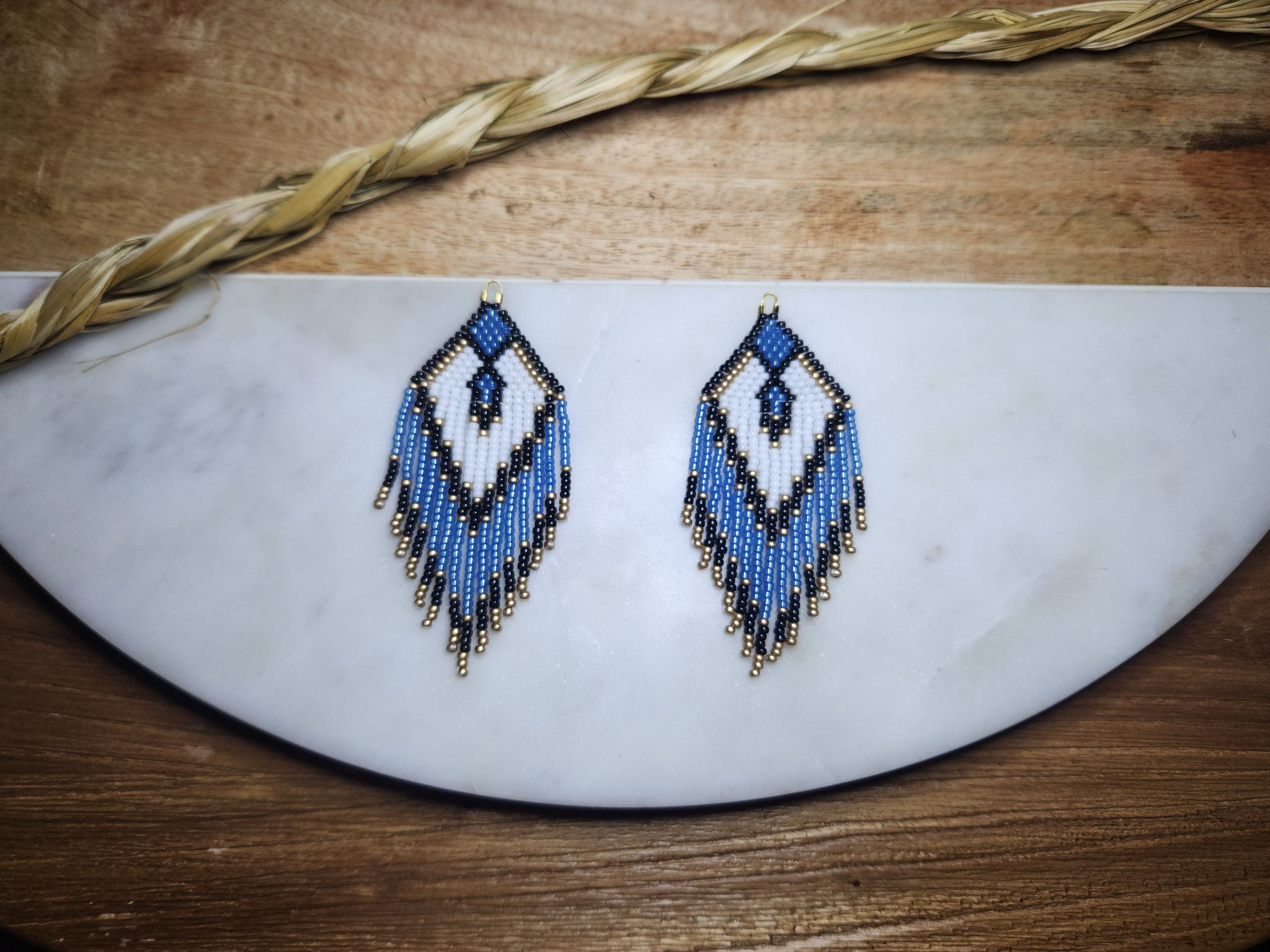 Blue Native Beaded Earrings Mi'kmaq Beadwork Indigenous Native American ...