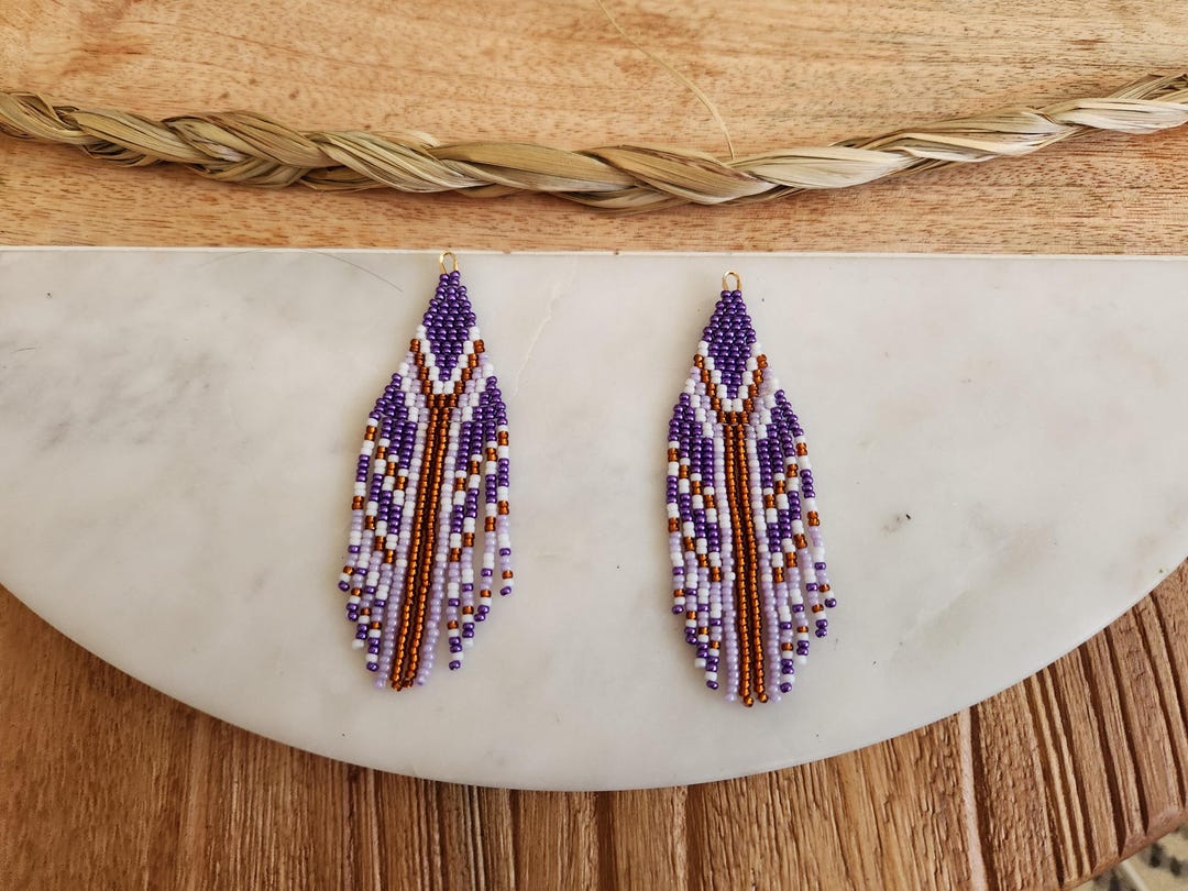 Purple Native American Beaded Earrings | Mikmaq Beadwork | Dangle ...