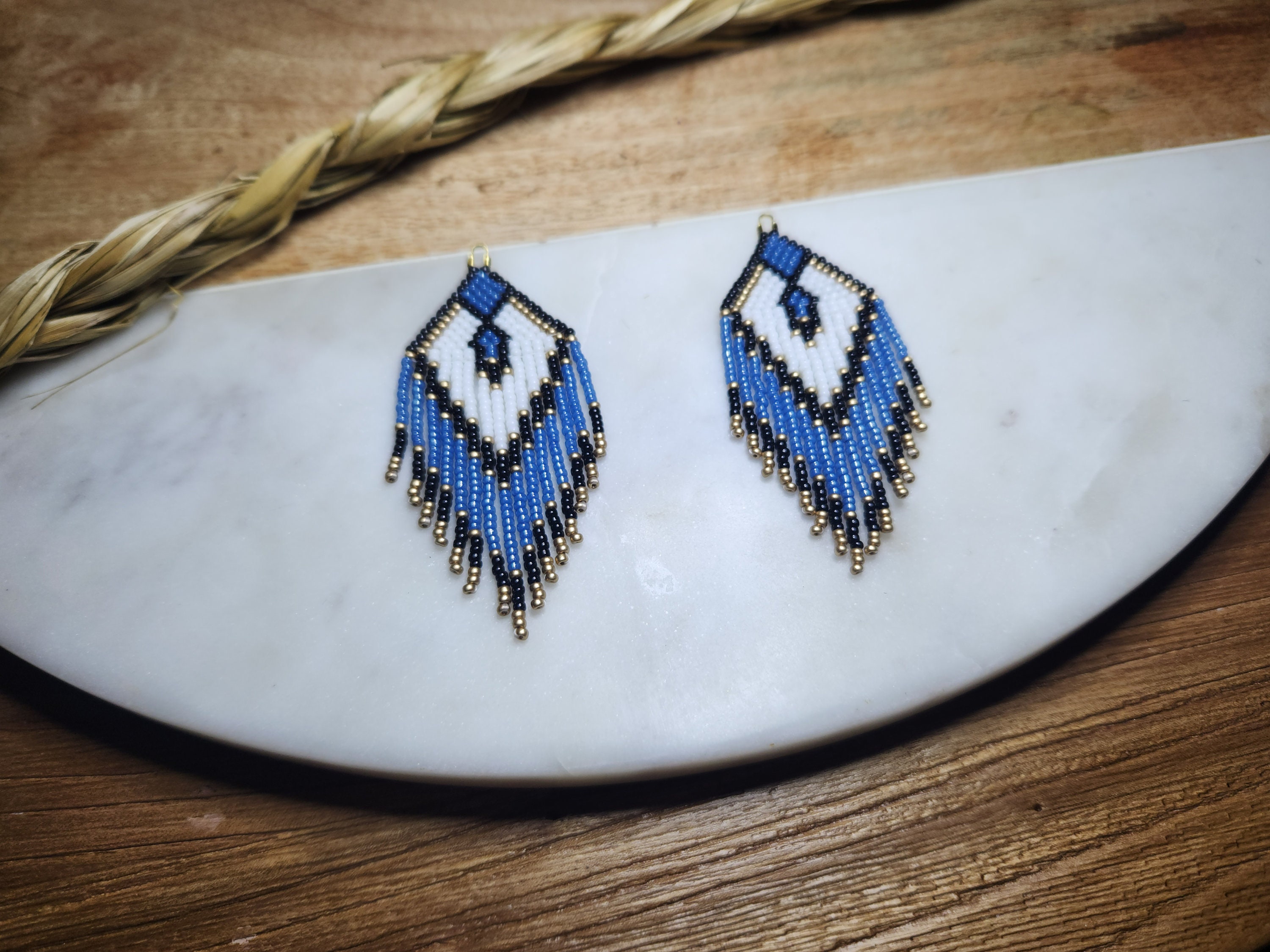 Blue Native Beaded Earrings Mi'kmaq Beadwork Indigenous Native American ...